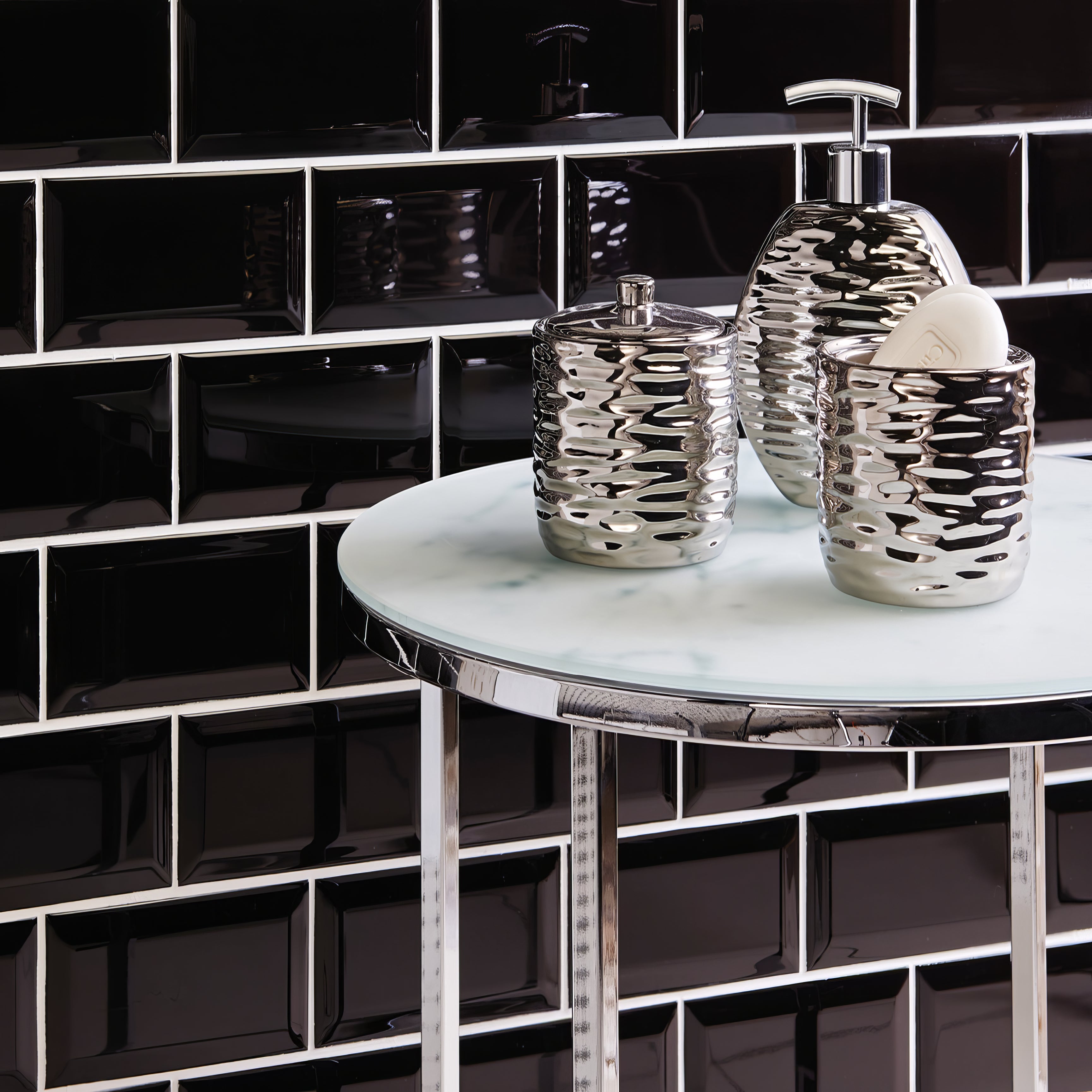 Jet Black Metro Bevelled Tile - Hyperion Tiles