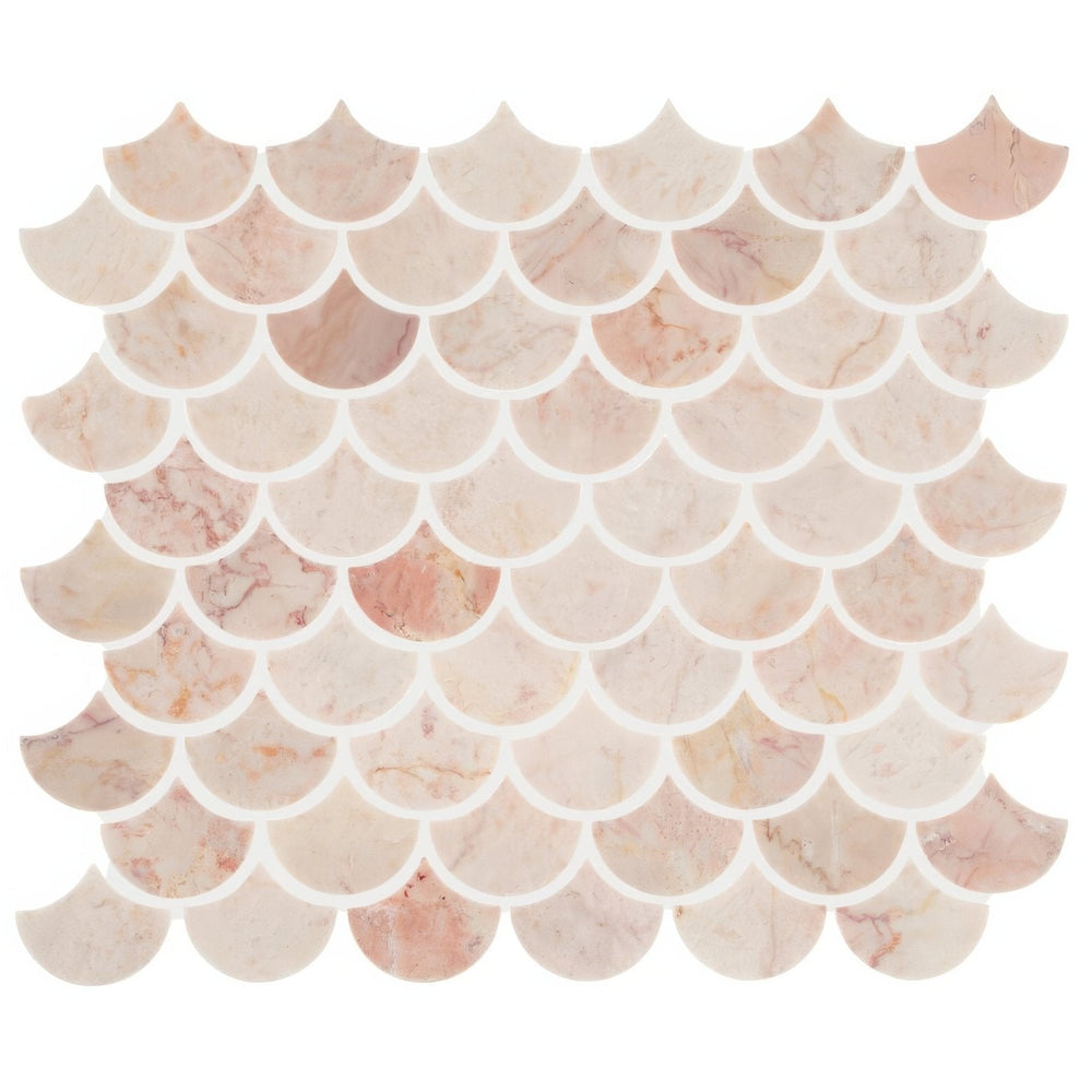 Aegean Pink Scallop Marble Mosaic Tile | Fish Scale Pattern