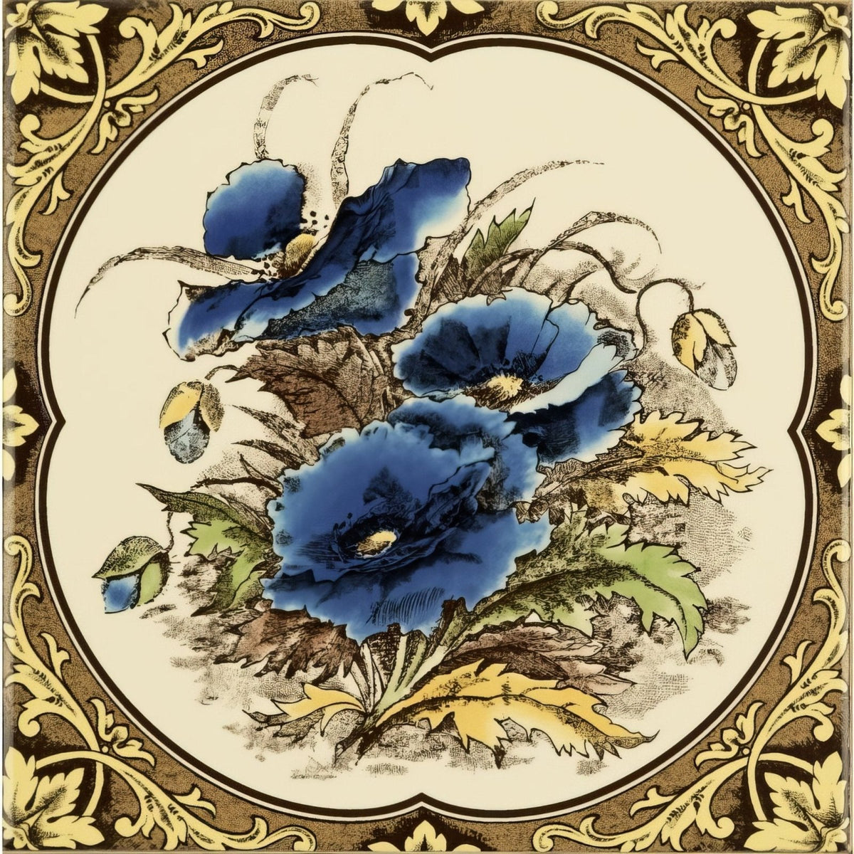 Blue Poppies Single Tile on County White from Hyperion Tiles