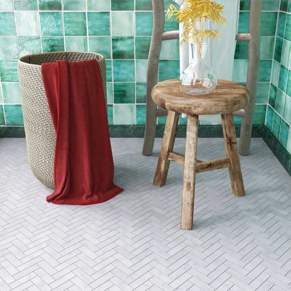 Carrara White Herringbone Mosaic Tile from Hyperion Tiles