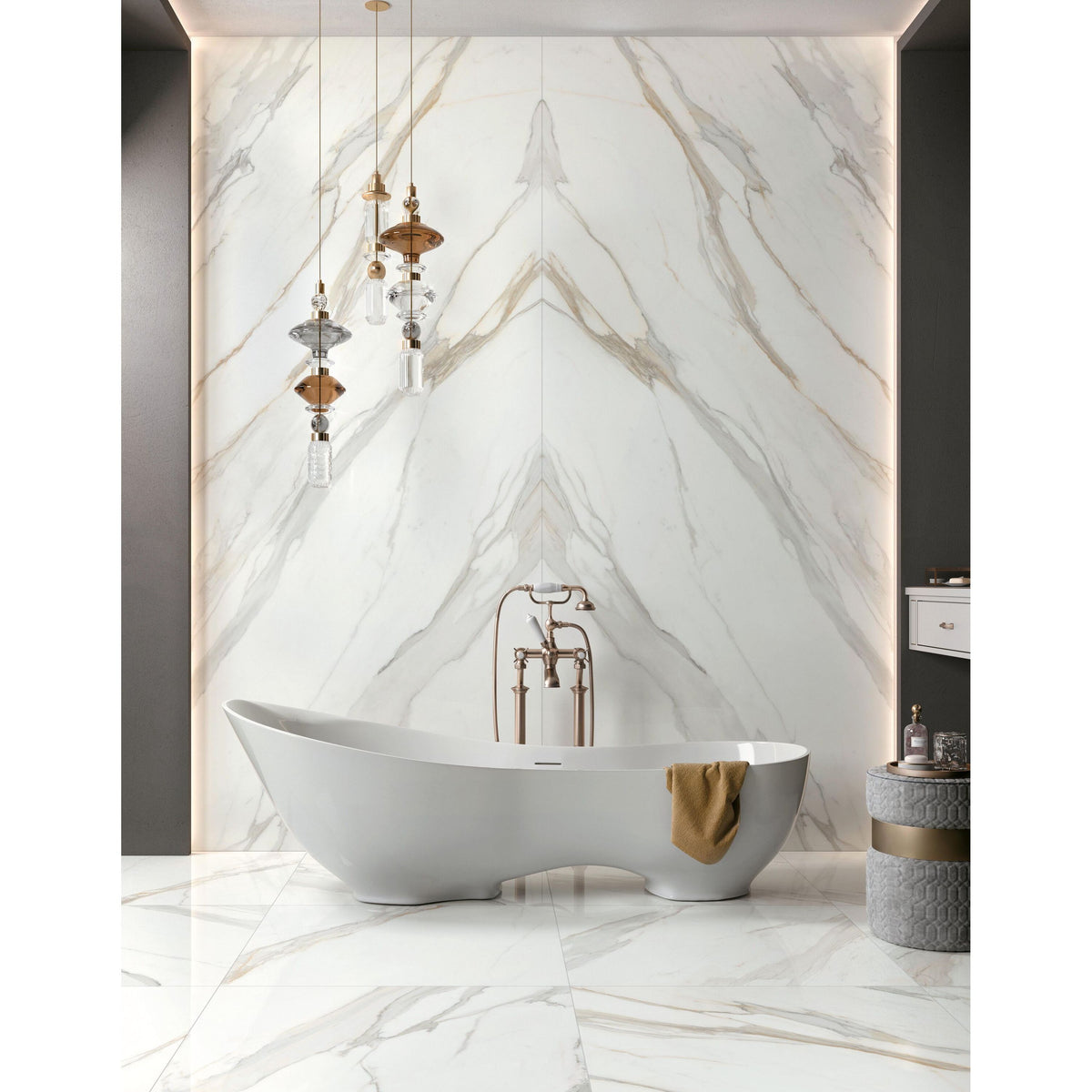 Minoli Cosmopolitan Calacatta Gold Lappato Tile (80x80cm) | Hyperion Tiles