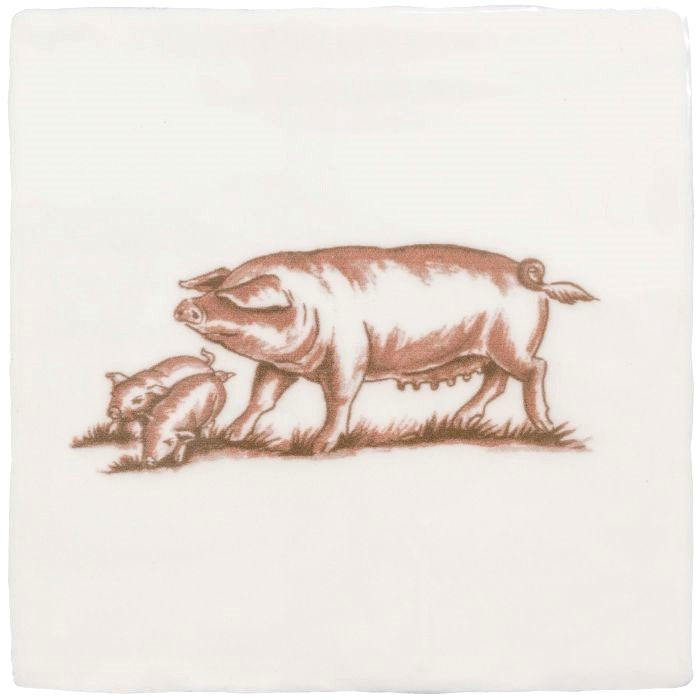 Litter of Pigs Sepia on Cotton - Hyperion Tiles