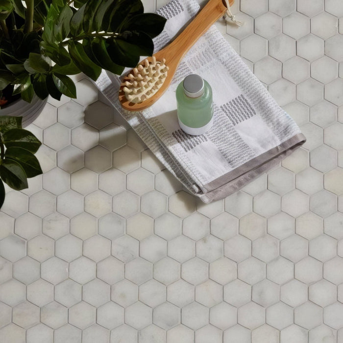 Long Island Marble Small Hexagon Mosaic from Hyperion Tiles