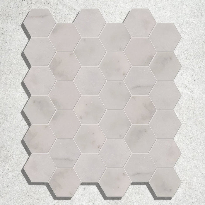 Long Island Marble Small Hexagon Mosaic from Hyperion Tiles