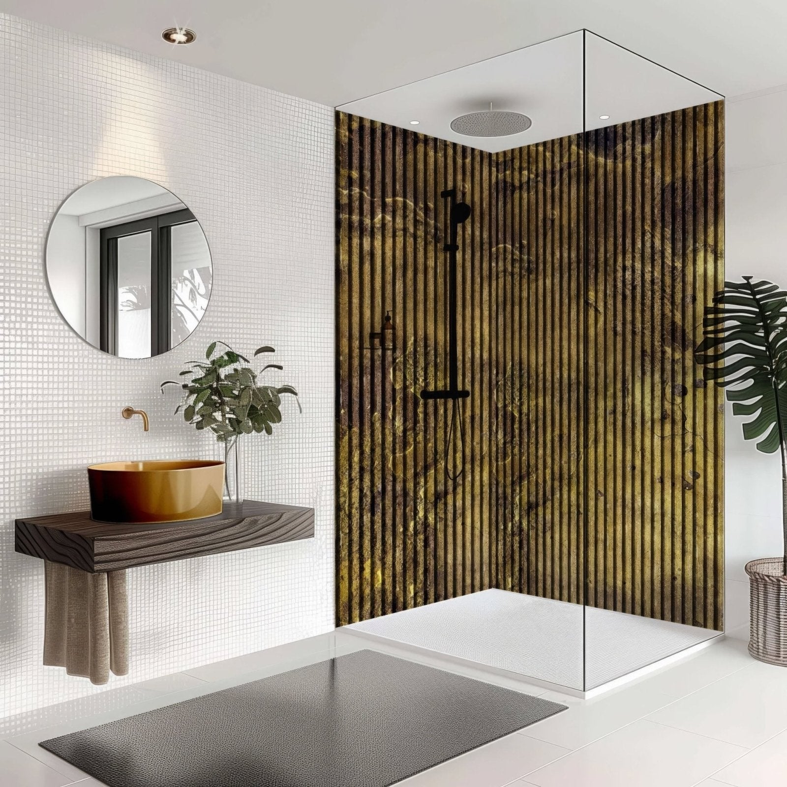 Shower Panel Gold Concrete Slat Effect from Hyperion Tiles