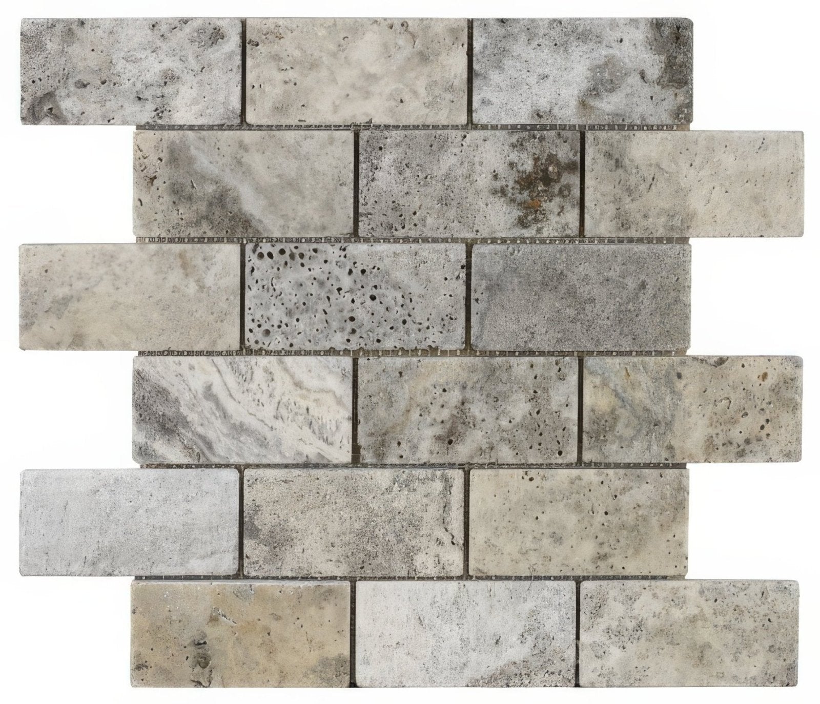Silver Grey Travertine Brick Mosaic from Hyperion Tiles